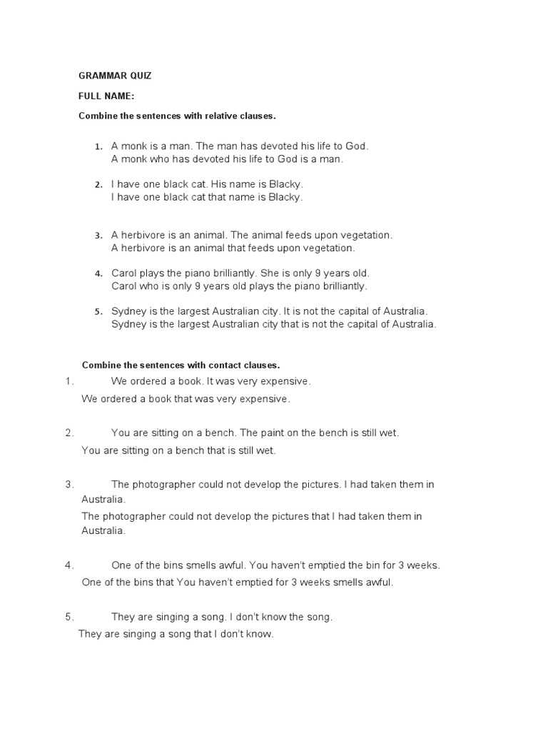 Relative Clauses Grammar Quiz | PDF | Language Arts & Discipline | Art