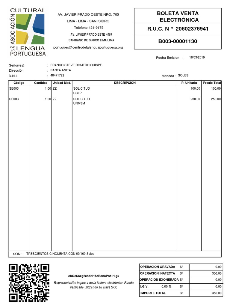 Boleta de Venta Electrónica Detallada | PDF