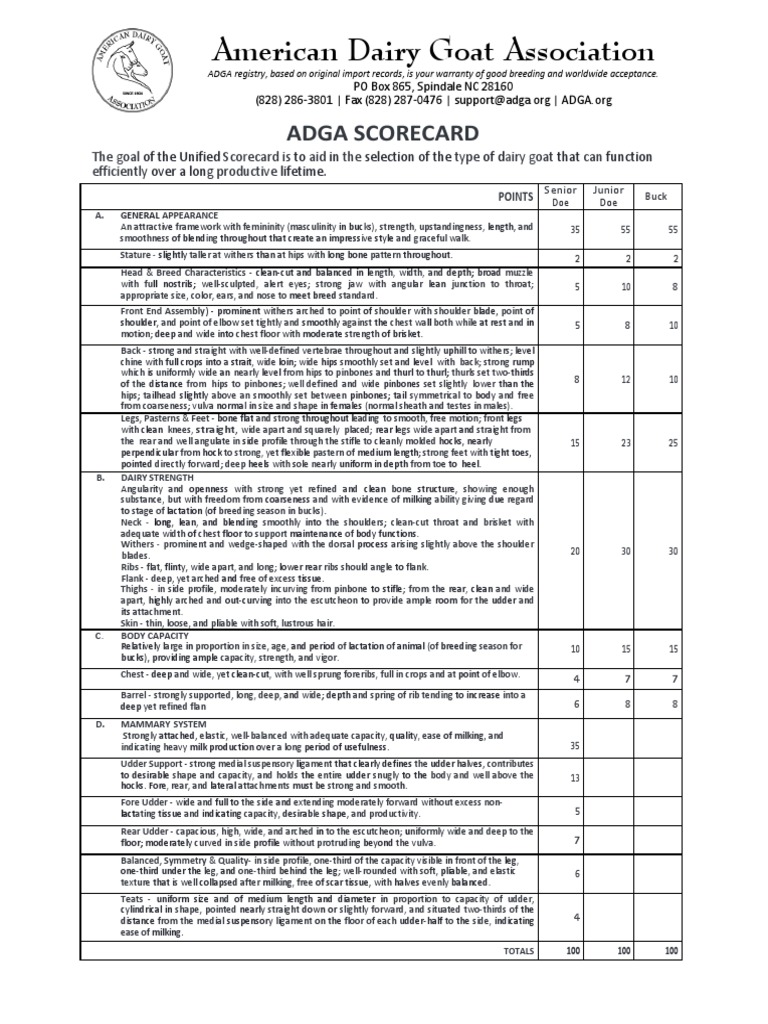 ADGA Dairy Goat Judging Scorecard | PDF | Nature