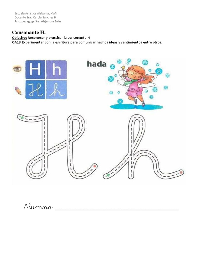 Práctica de la Consonante H para Niños | PDF