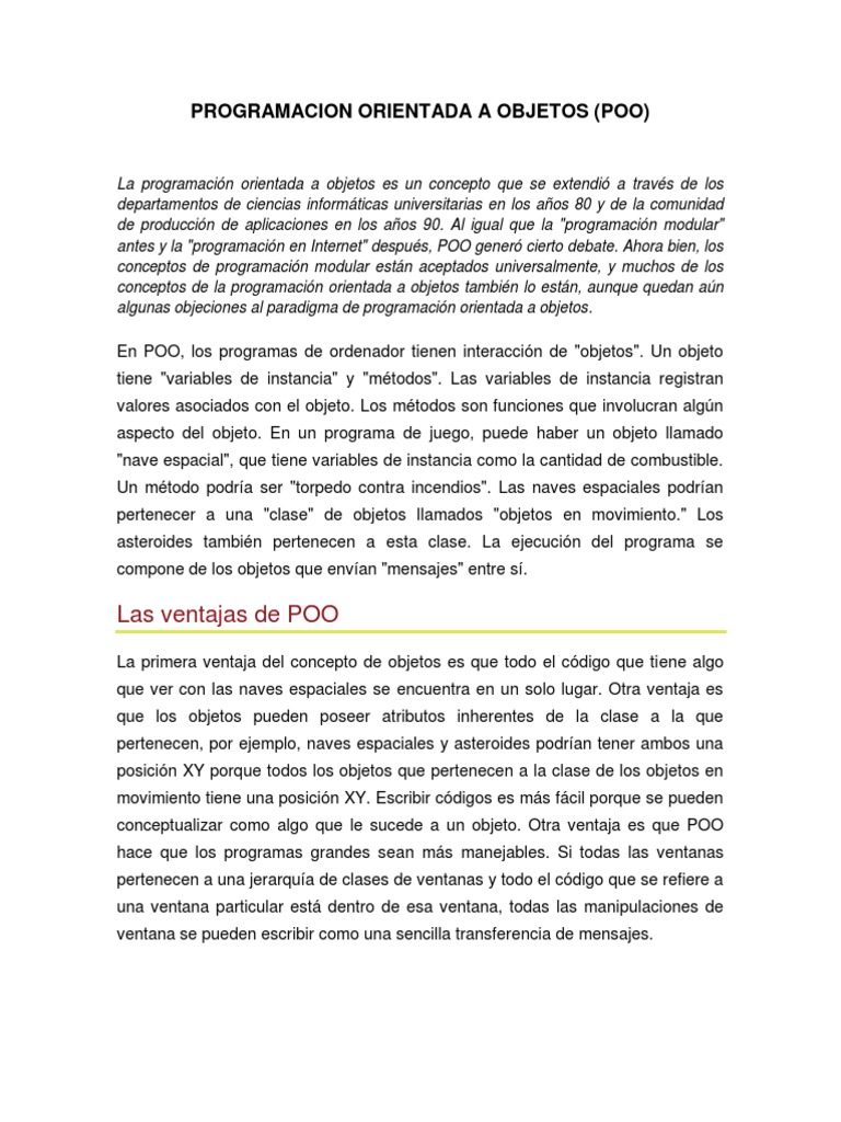 Poo PDF | PDF | Objeto (informática) | Programación orientada a objetos
