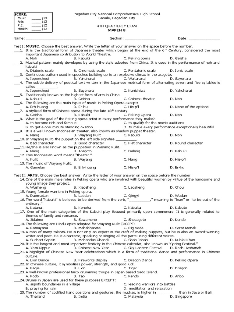 MAPEH 8 4th Quarter Exam Guide | PDF | Drugs | Dances
