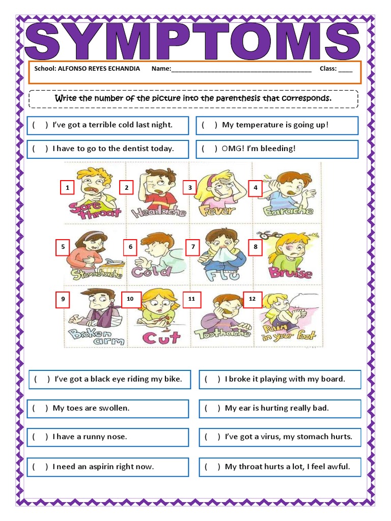 Matching Health Issues to Pictures: A Worksheet for Identifying Common ...