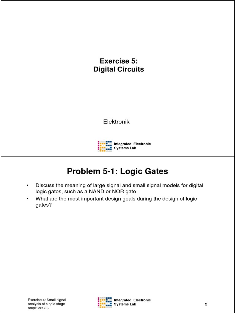 Problem 5-1: Logic Gates: Exercise 5: Digital Circuits | PDF | Cmos ...
