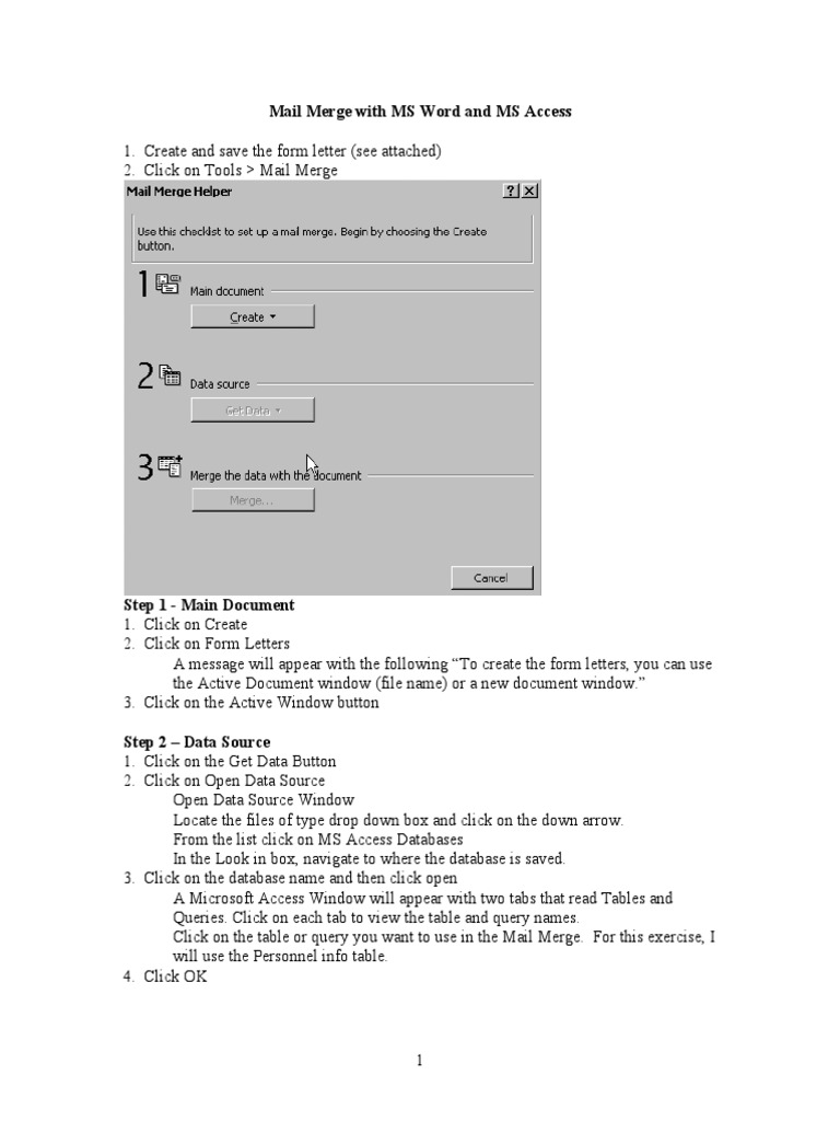 Mail Merge With MS Word and MS Access | PDF | Microsoft Access | Databases