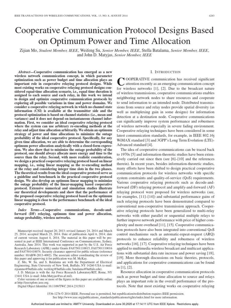 Cooperative Communication Protocol Designs Based On Optimum Power and Time Allocation | PDF ...