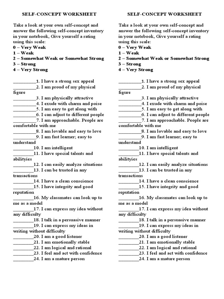 Self-Concept Worksheet Self-Concept Worksheet | PDF | Psychological ...
