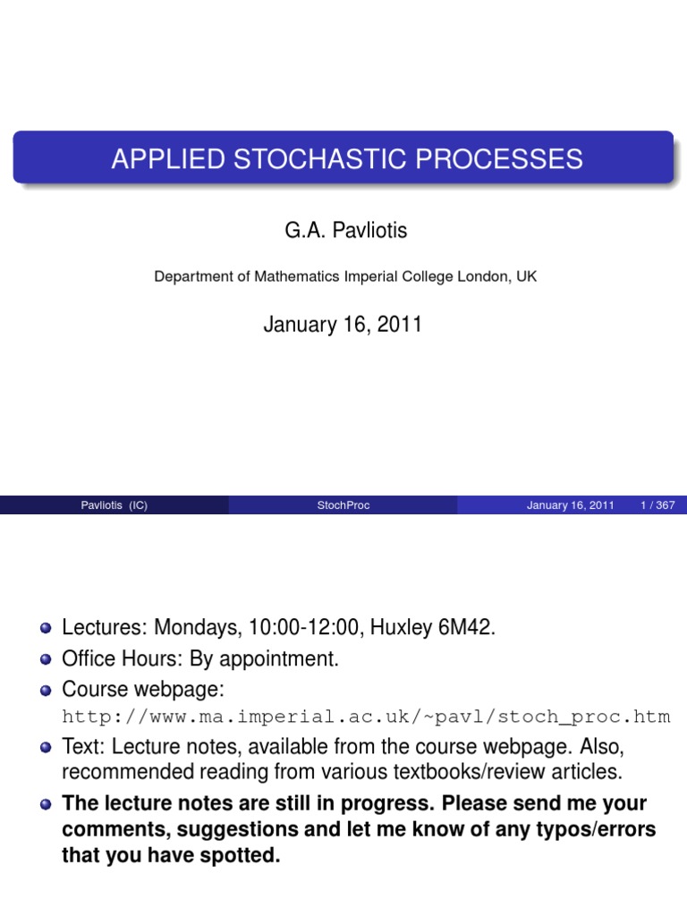 Applied Stochastic Processes: G.A. Pavliotis | PDF | Stochastic ...