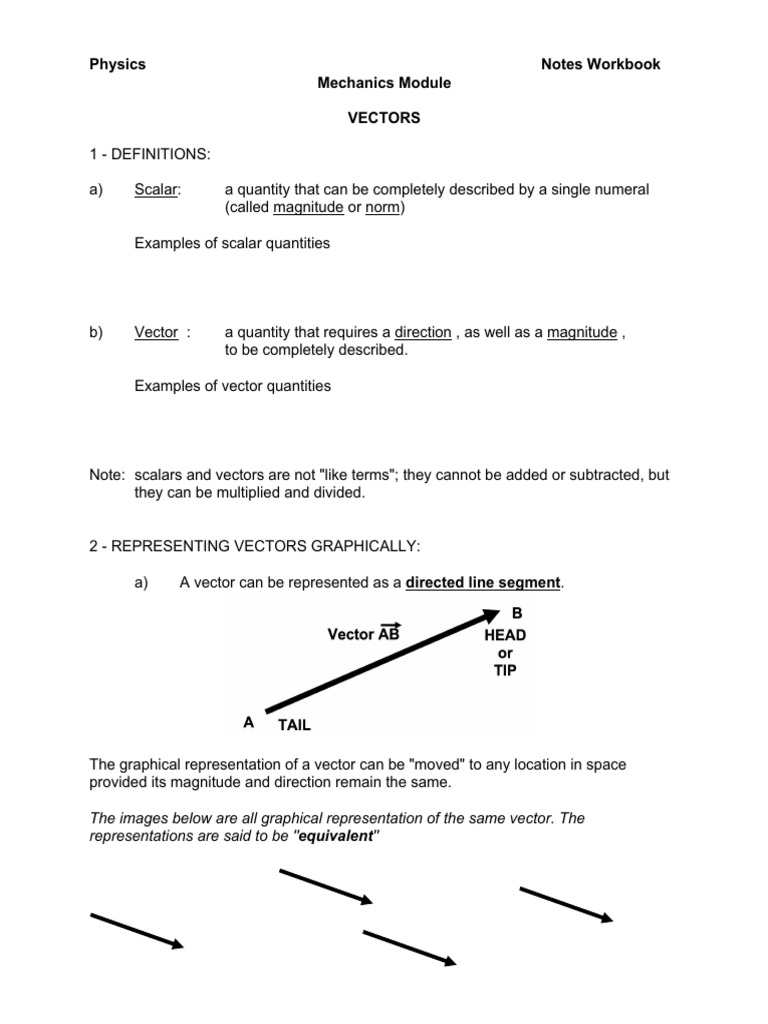 Physics - Mechanics - Vectors - Notes - Part 1 | PDF