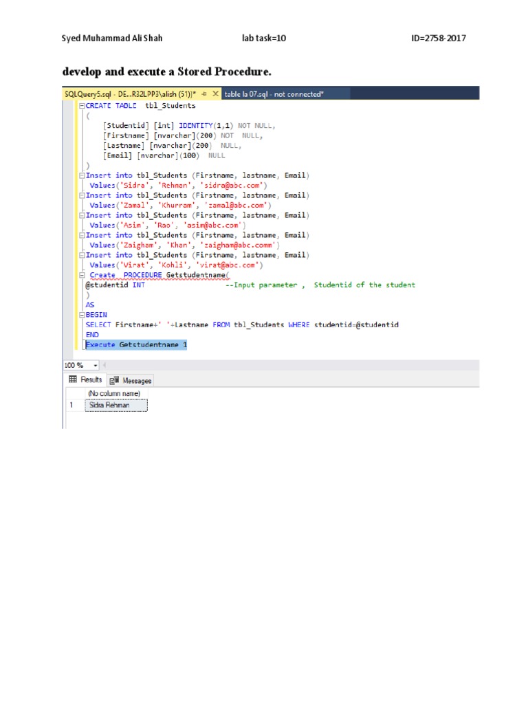 Develop and Execute A: Stored Procedure | PDF