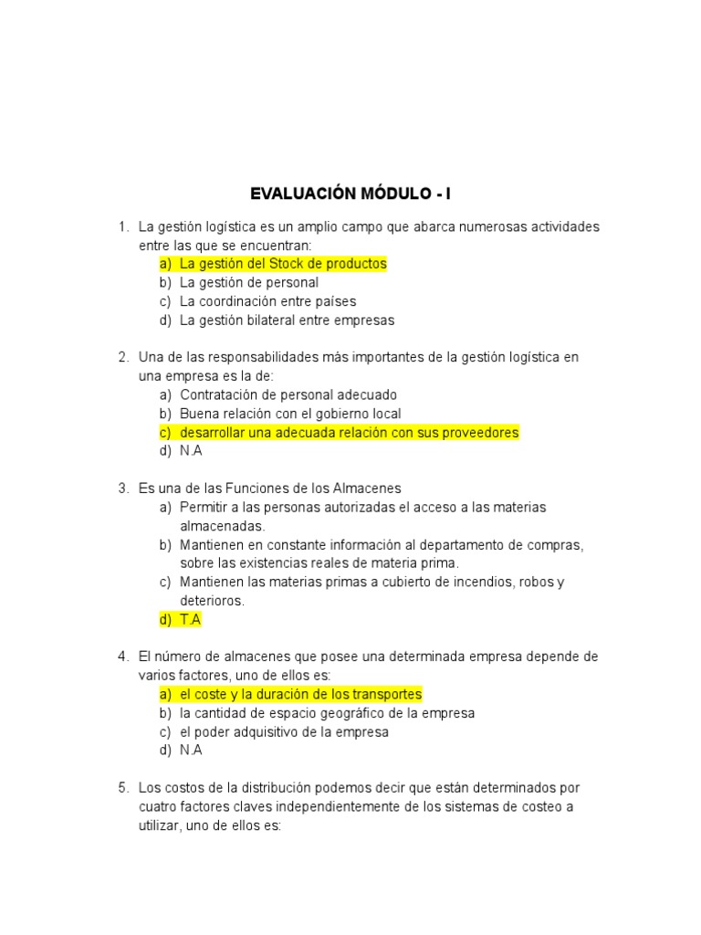 Prueba Modulo 1 | PDF | Logística | Business
