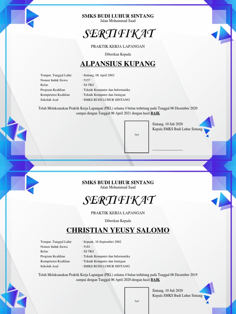 Sertifikat PKL SMK | PDF