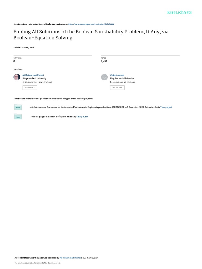 Finding All Solutions of The Boolean Satisfiability Problem, If Any, Via Boolean-Equation ...