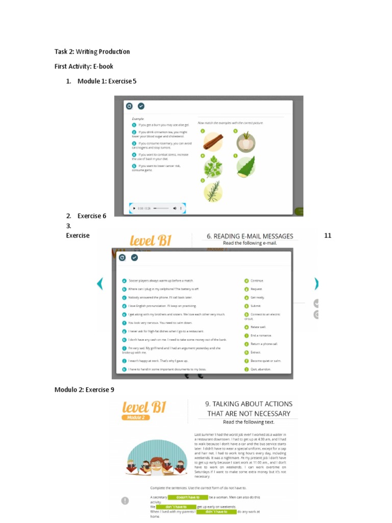 Task 2: Writing Production First Activity: Ebook 1. Module 1: Exercise ...