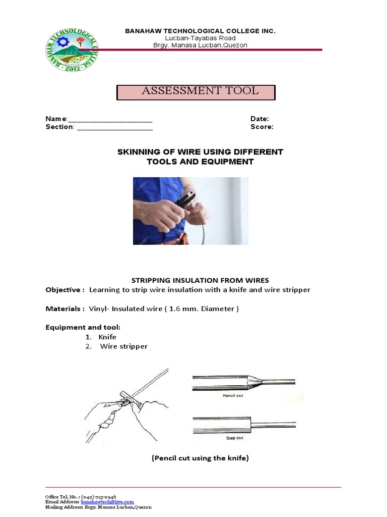 Assessment Tool: Name: - Date: Section: - Score | PDF | Equipment | Tools