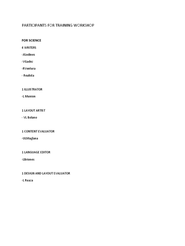 Training Workshop Participants List | PDF