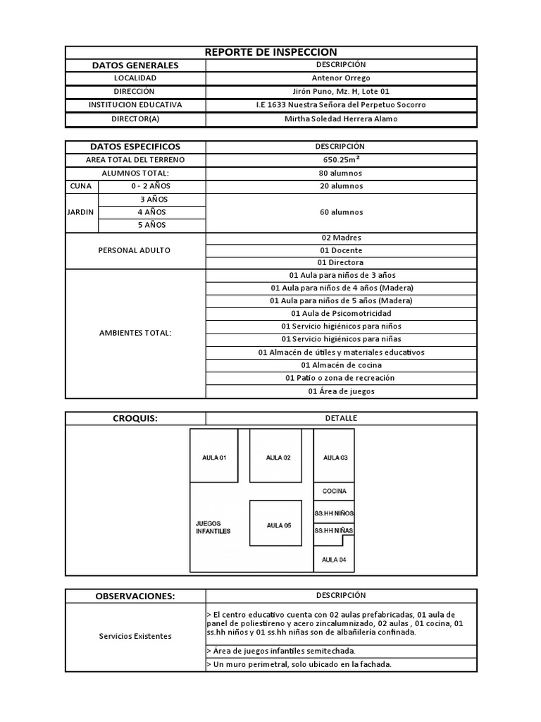 Reporte de Inspeccion - Nuestra Señora Del Perpetuo Socorro | PDF ...