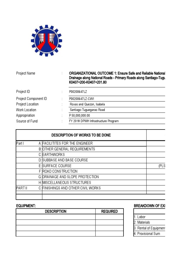 Program of Work/Budget Cost: Republic of The Philippines Department of ...