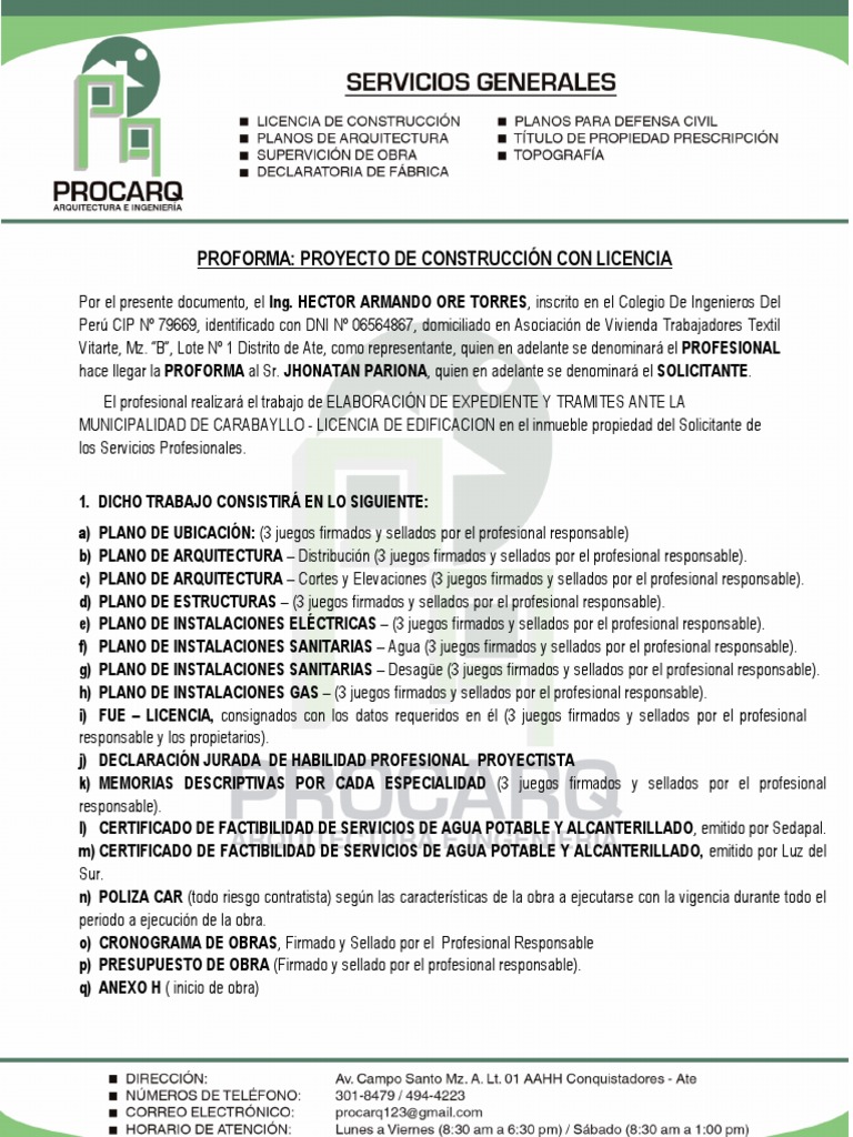 Proforma Proyecto de Construcción Con Licencia PDF | PDF | Póliza de ...