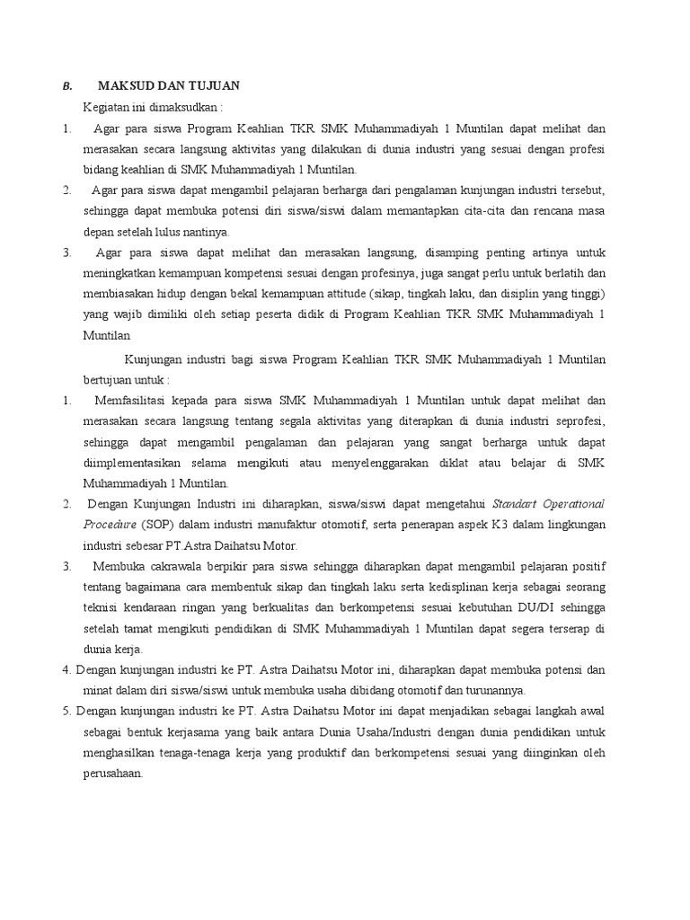 Contoh Proposal Kunjungan Industri | PDF