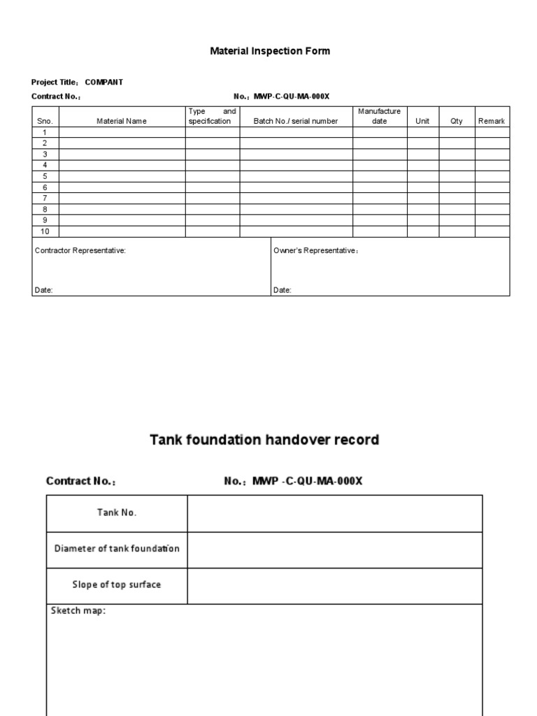Material Inspection Form | PDF | Mechanical Engineering | Nature