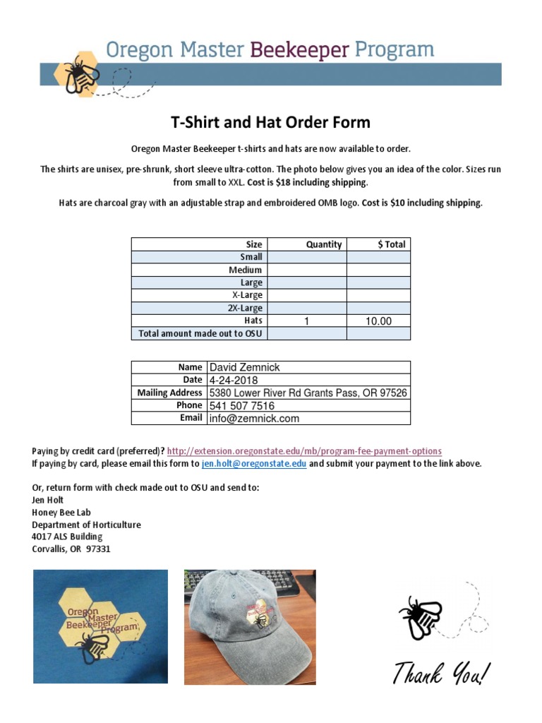 T-Shirt and Hat Order Form | PDF