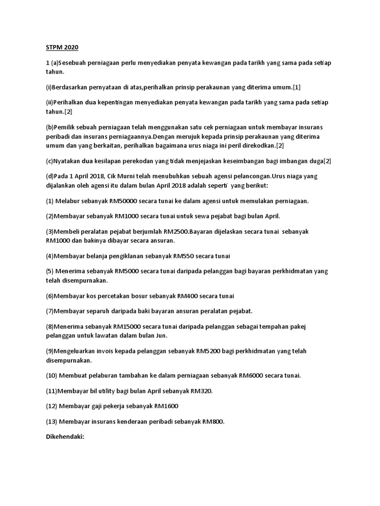 STPM Acc 2020 Sem1 | PDF