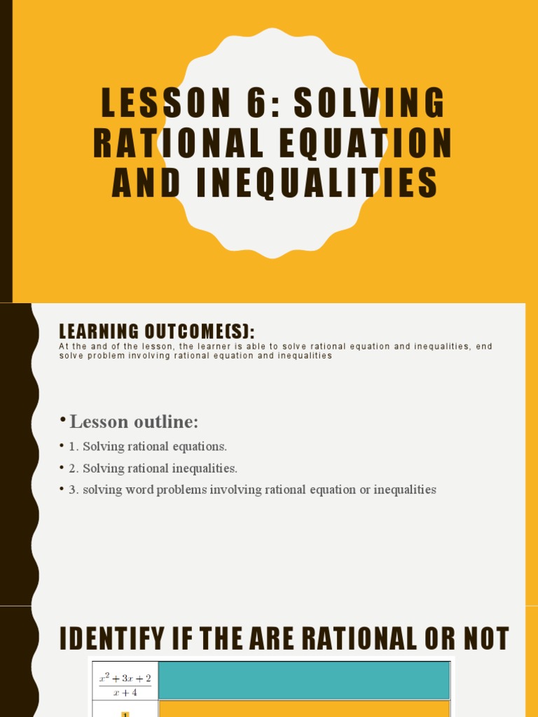 Le Sson 6: Solvin G Ration Al Equat Ion Andinequalities | PDF ...