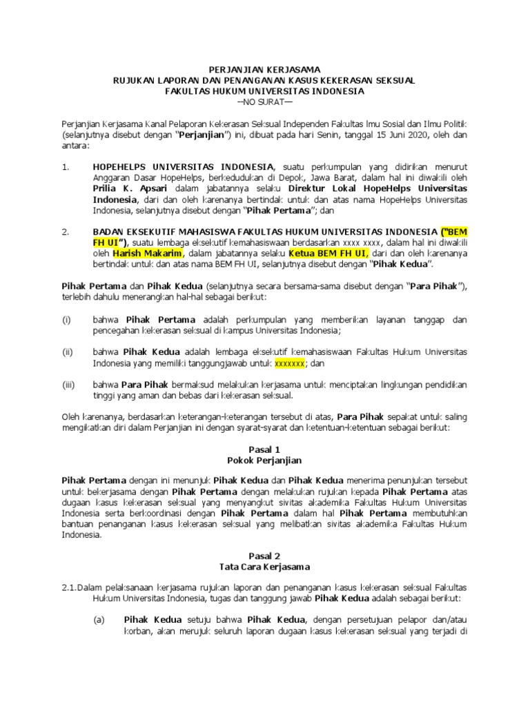 Contoh MoU BEM-IM Dengan Hopehelps | PDF | Ilmu Sosial