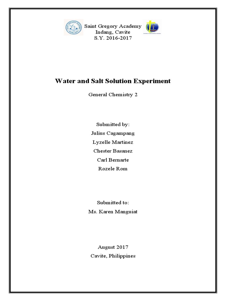 Water and Salt Solution Experiment: Saint Gregory Academy Indang ...