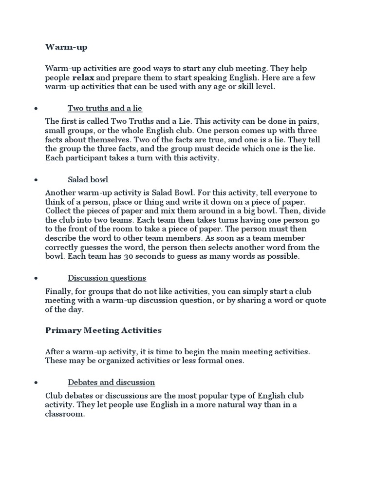 English Day Activities | Download Free PDF | English Language