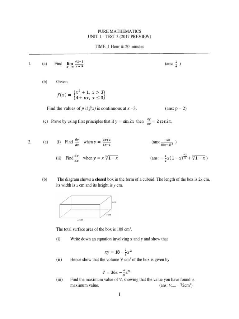 HC Sba 2017 Unit1 Test3 Preview | PDF | Equations | Theoretical Physics