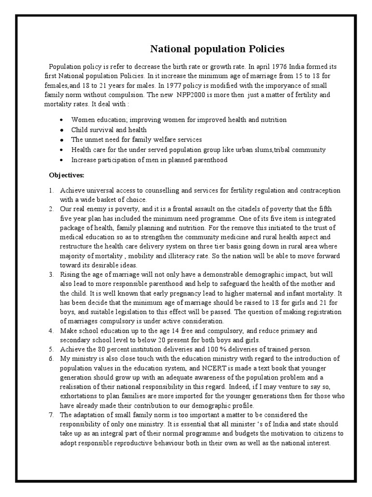 National Population Policy 2000 Overview | PDF | Public Health | Health ...