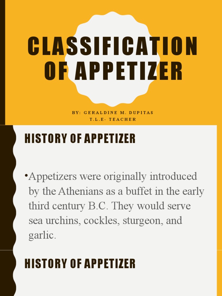 Classification of Appetizers Explained | PDF | Hors D'oeuvre | Foods