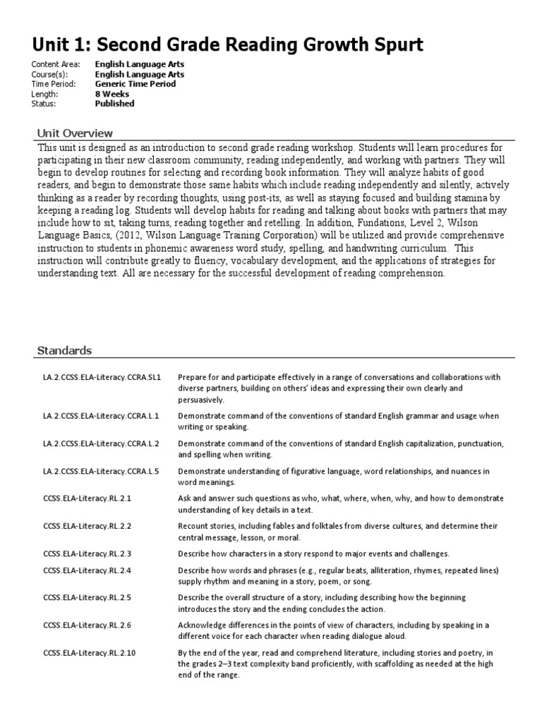 Unit 1 - Second Grade Reading | PDF | Reading Comprehension ...