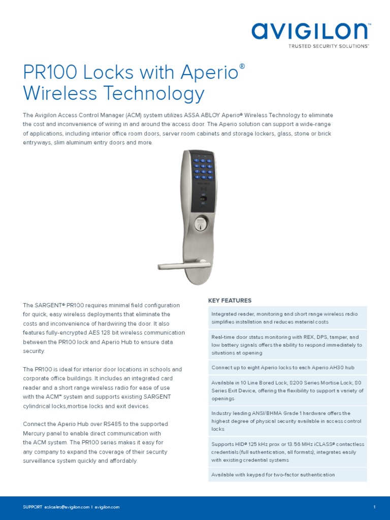 PR100 Locks With Aperio Wireless Technology: Key Features | PDF ...