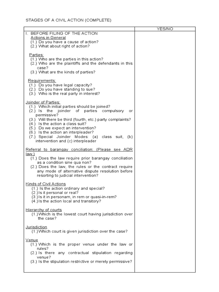 Stages of Civil Action | PDF | Pleading | Joinder