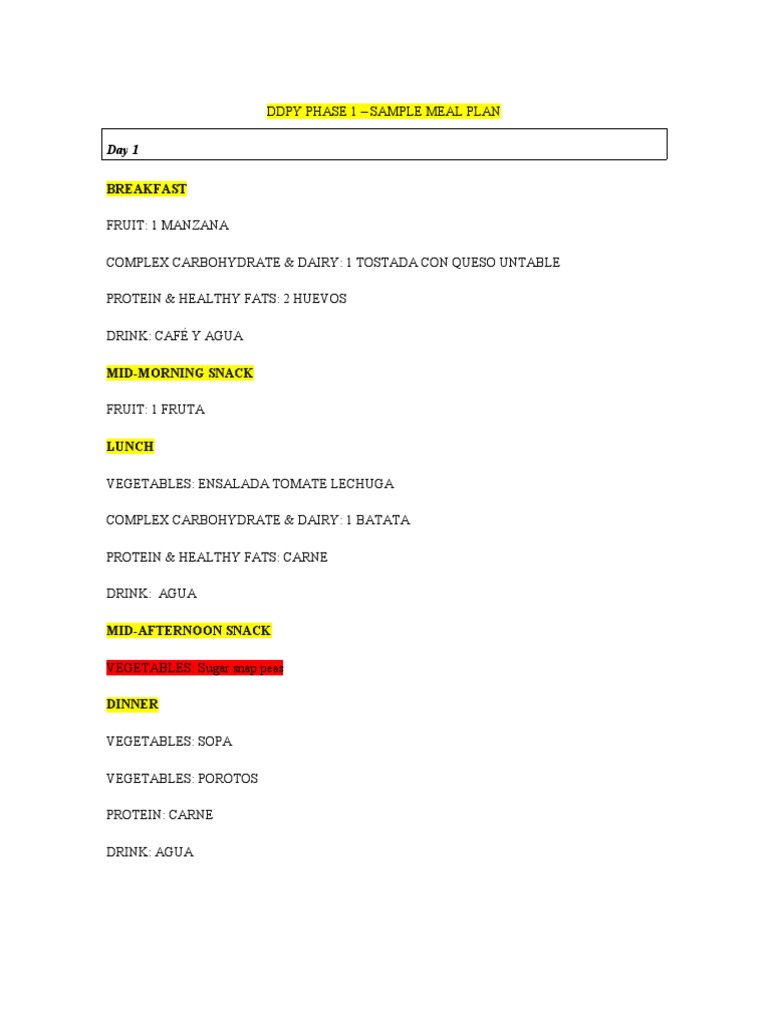DDPY Phase 1 Meal Plan Guide | PDF | Salad | Meal