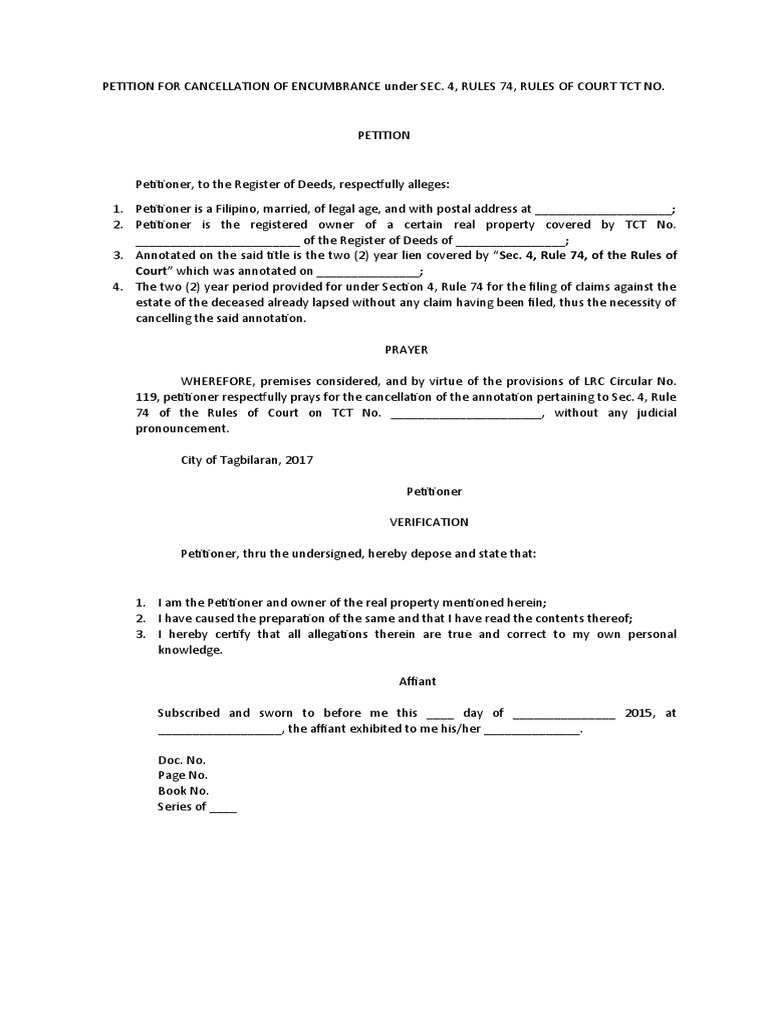 Petition For Cancellation of Encumbrance ROD | PDF