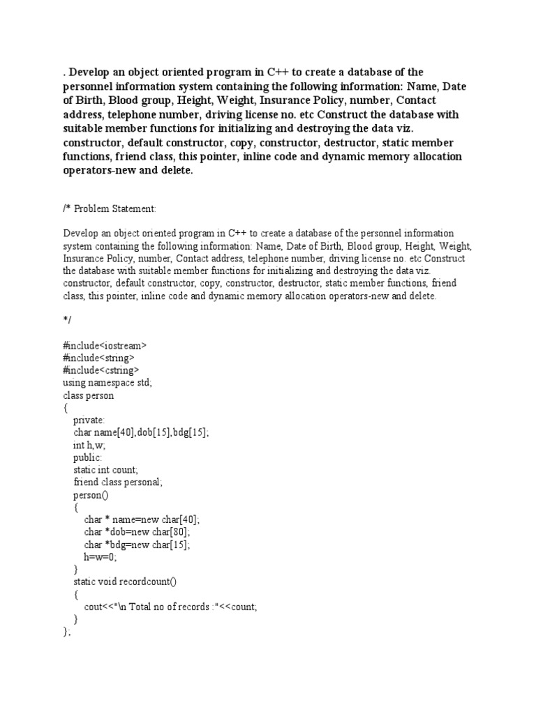 Develop An Object Oriented Program In C Pdf Constructor Object Oriented Programming 5046