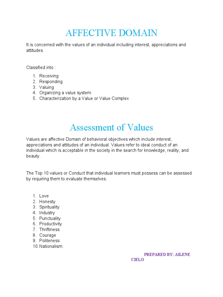 Affective Domain: Prepared By: Ailene Cielo | PDF