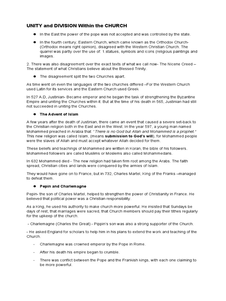 UNITY and DIVISION Within The CHURCH | PDF | Charlemagne | Christian Church