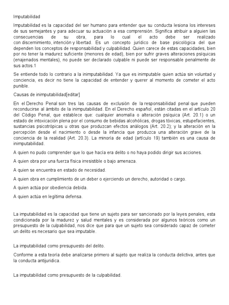 Imputabilidad Derecho Penal | PDF | Sicología | Conceptos psicologicos