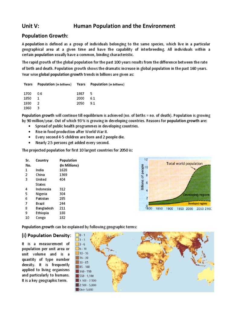 Unit V Human Population and The Environment Finals | PDF | Human ...