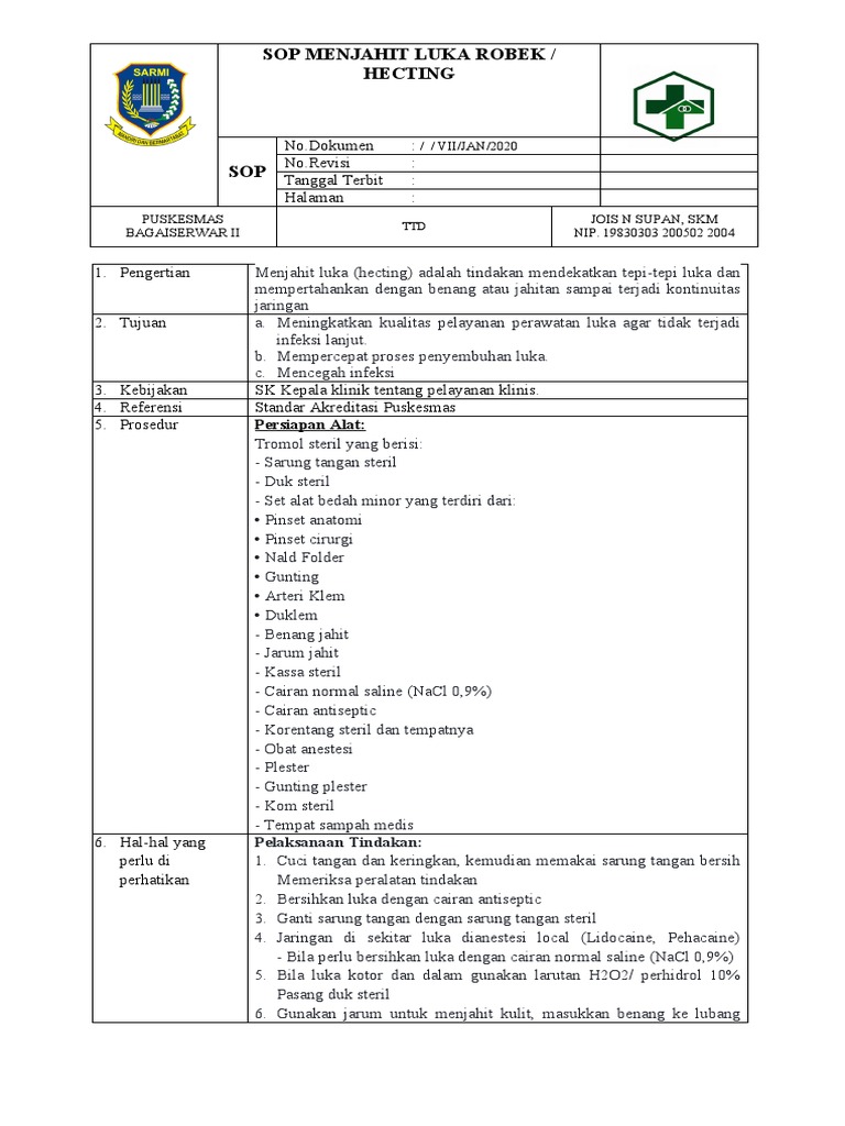 SOP Menjahit Luka untuk Medis | PDF