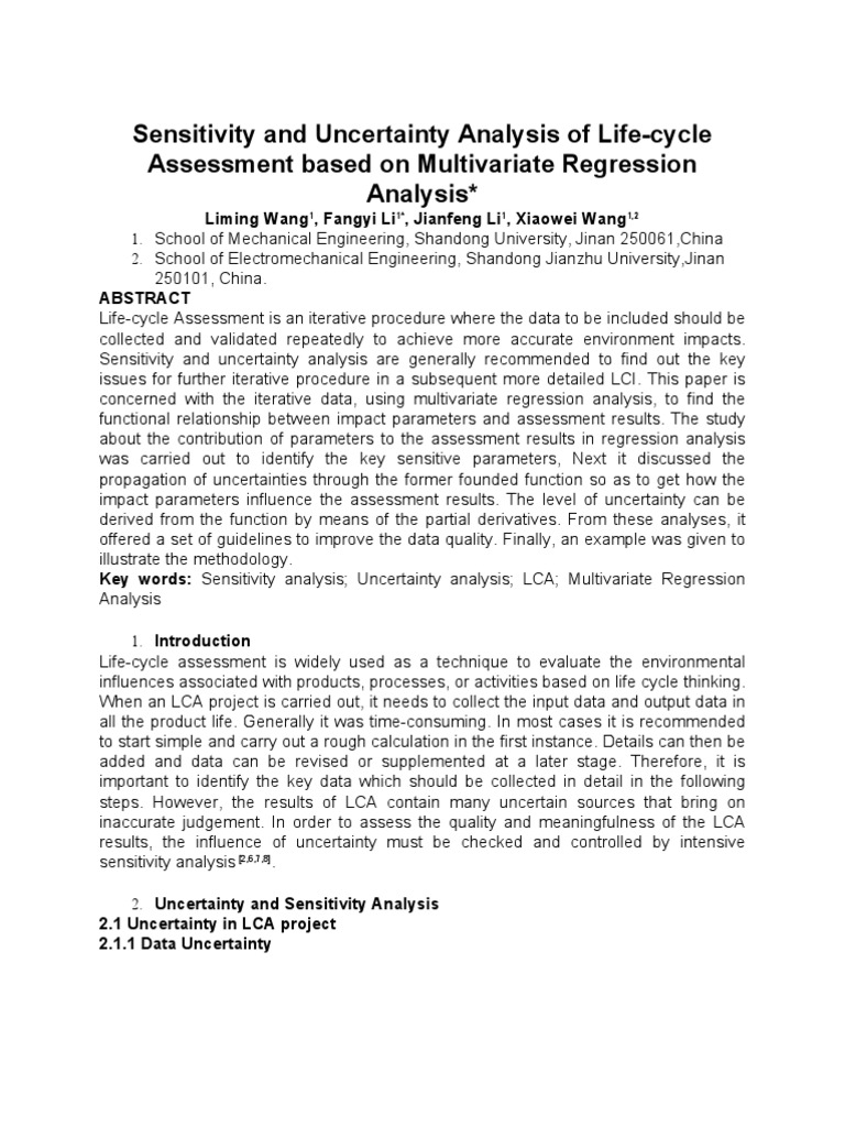 LCA Sensitivity & Uncertainty Analysis | PDF | Life Cycle Assessment ...