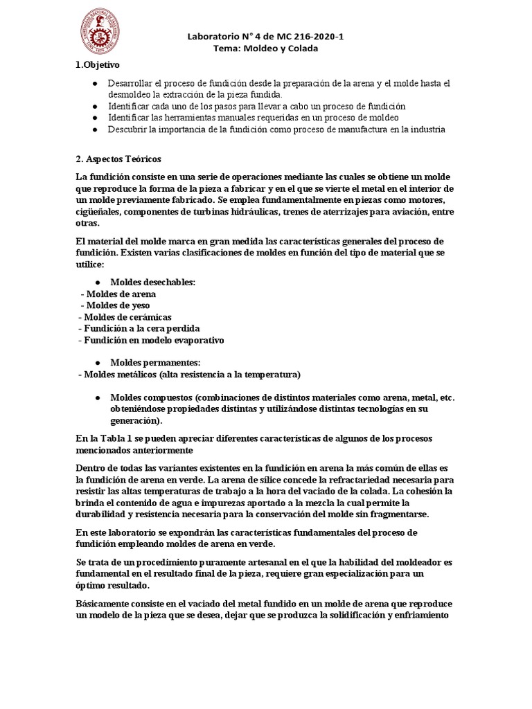 5 - Moldeo y Colada MC 216-2020-1 | PDF | Fundición (metalurgia ...