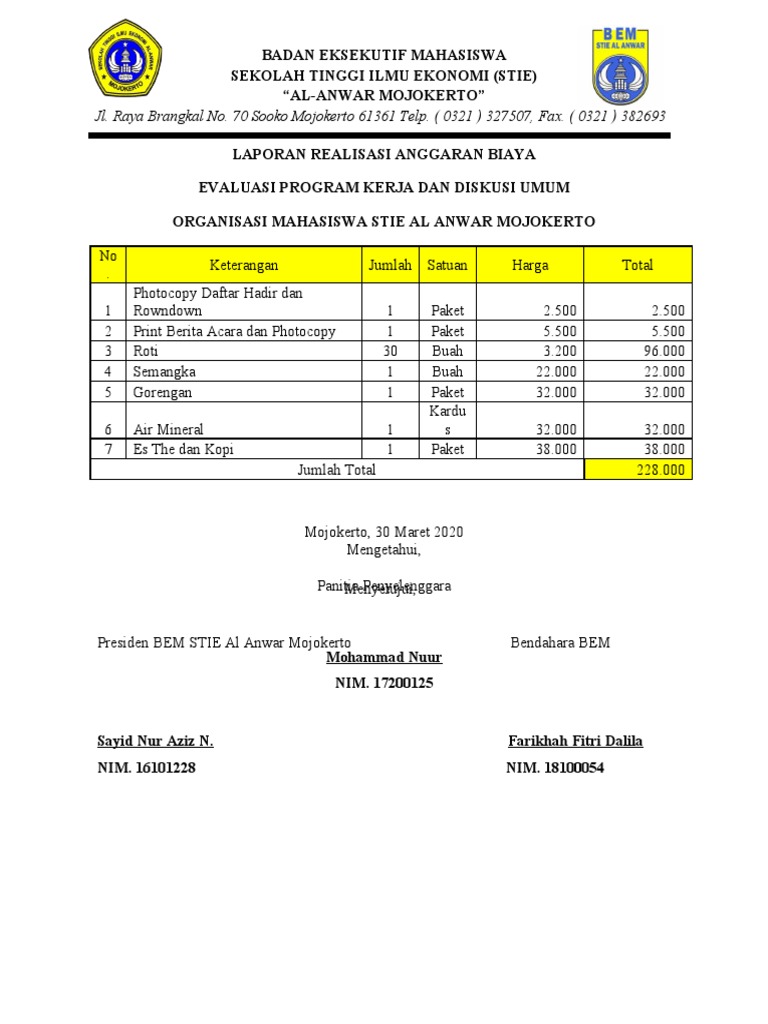 Laporan Realisasi Anggaran Biaya | PDF