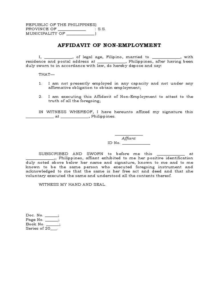 Affidavit of Non-Employment | PDF