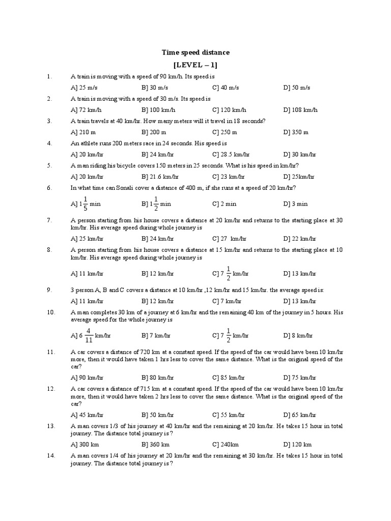 A Time Speed Distance With Answer Key | PDF | Speed | Quantity